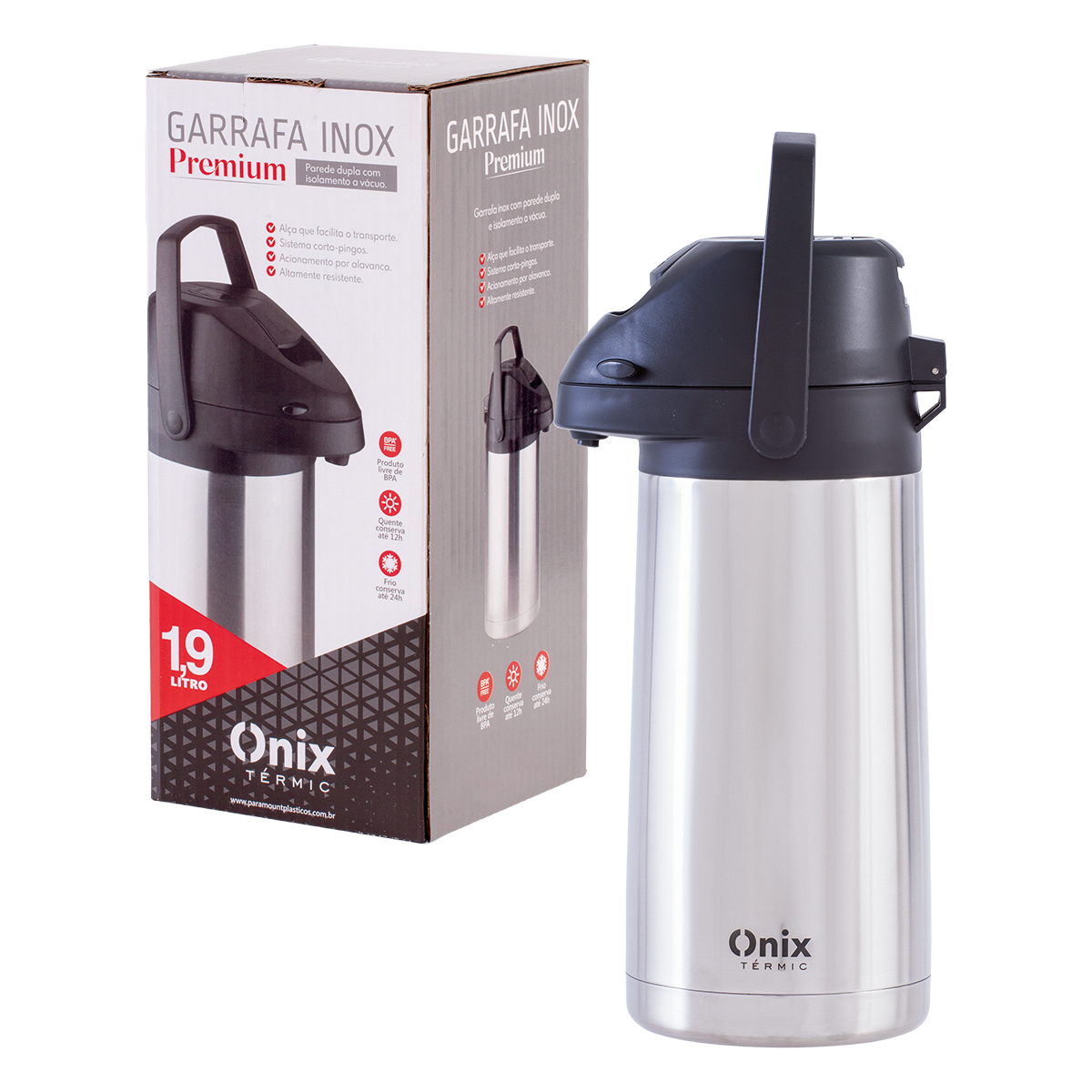 Garrafa Inox Premium 1,9 Lts - Paramount Plásticos